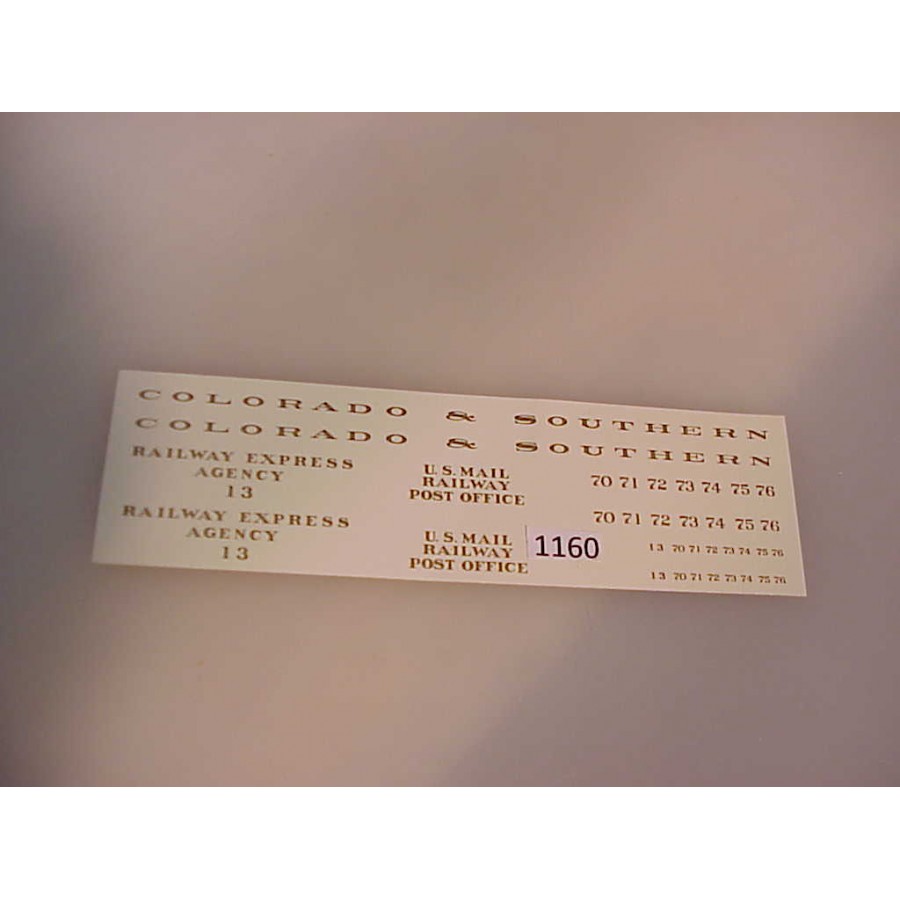 1160 - HO Scale - Overland Passenger Car Decals, HON3 C&S coach ...